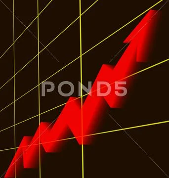 Red arrow rising graphic chart gold grid black background: Royalty Free ...