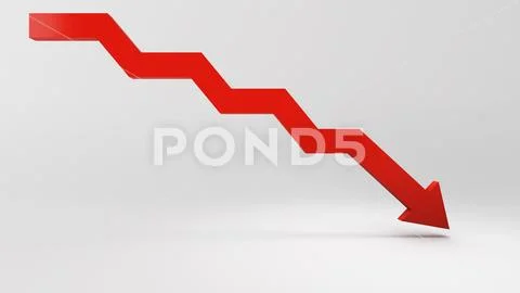 Red arrow showing declining business turnover on white background,3d ...