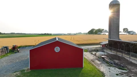 Red barn with Hex sign during beautiful ... | Stock Video | Pond5