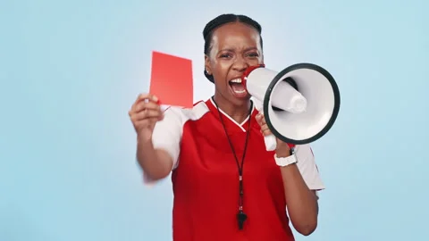 Red card, megaphone and woman athlete in... | Stock Video | Pond5