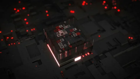 Red central processing unit is decoding ... | Stock Video | Pond5