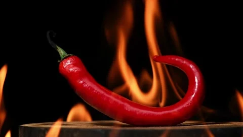 red chili pepper, on a background of bur... | Stock Video | Pond5