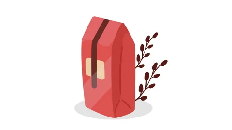 red coffee bag packing product animation | Stock Video | Pond5