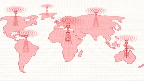 Red color network tower wave signal anim... | Stock Video | Pond5