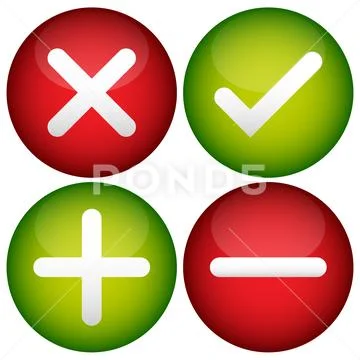 Red cross, check mark, plus and minus signs, icons: Royalty Free #97294362