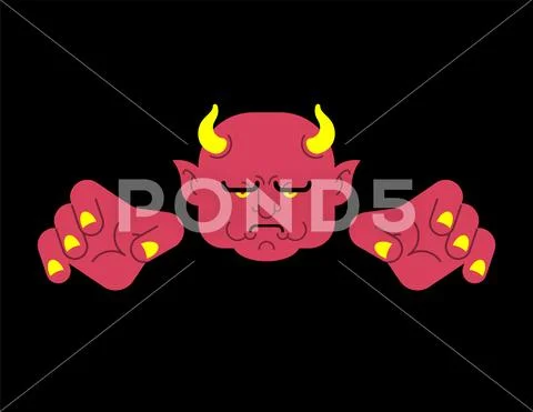 Red Devil Face. Heck portrait. Satan head. Demon of underworld. vector ...