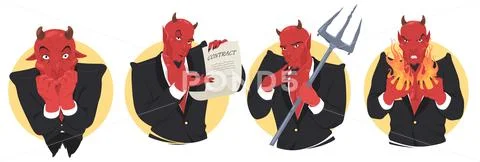 Red devil goat creepy cartoon character isolated set ~ Clip Art #263754707