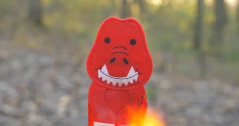 Red felt t-rex finger puppet on fire and... | Stock Video | Pond5