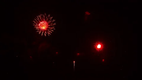 Red Fireworks Explosions in Dark Night S... | Stock Video | Pond5