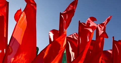 red flags set up during the celebration ... | Stock Video | Pond5