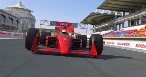 Red Formula Car Crossing Finish Line And... | Stock Video | Pond5