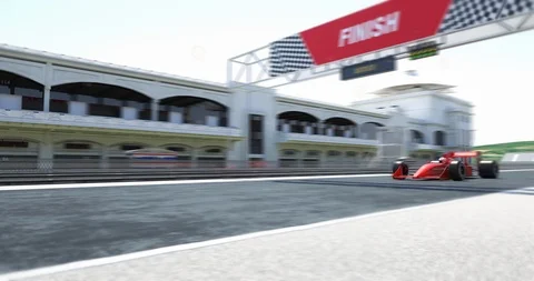Red Formula one racing car crossing fini... | Stock Video | Pond5