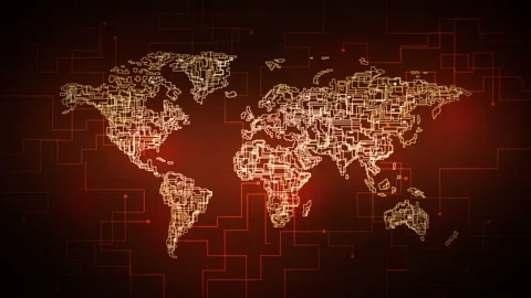 Red Futuristic Digital World Map HUD Ani... | Stock Video | Pond5