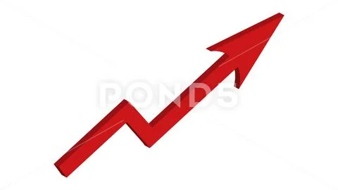 Red growing up arrow sign isolated on white background. Bar charts and ...