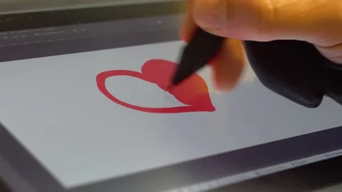 Red heart drawing on graphics screen 4K | Stock Video | Pond5