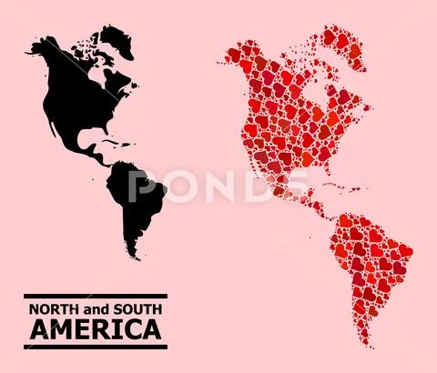 Red Heart Pattern Map of South and North America: Royalty Free #159583078