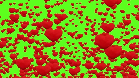 Red hearts flying on the green screen | Stock Video | Pond5