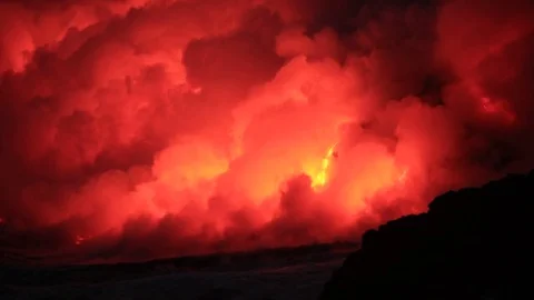 Red hot Lava flows from hell into the oc... | Stock Video | Pond5