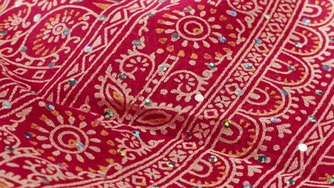 Red indian fabric close-up, arabian desi... | Stock Video | Pond5