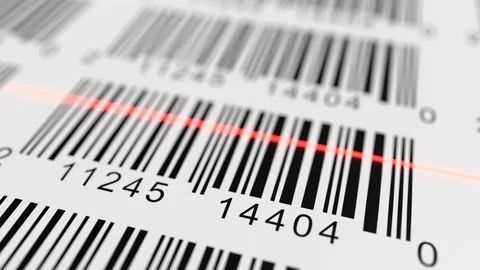 Red laser scanning label with barcode on... | Stock Video | Pond5