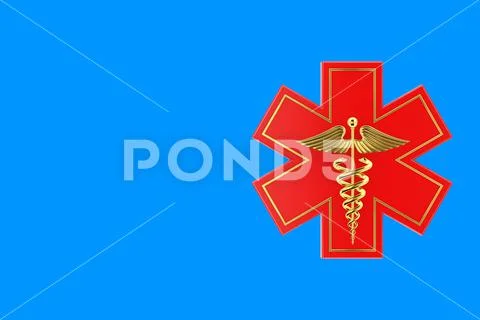 Red Medical Emergency Star Of Life with Gold Caduceus Medical Symbol ...