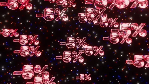 Red neon minus five percent symbols fall... | Stock Video | Pond5