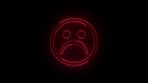 Red neon sad face icon on black backgrou... | Stock Video | Pond5