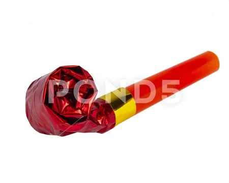Red party horn whistle noisemaker isolated on the white background ...