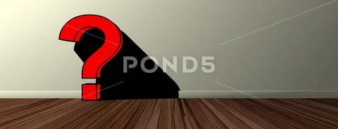 Red question marks against wood floor and wall background, pop art ...
