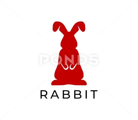 Red rabbit logo on white background. Vector illustration.: Graphic ...