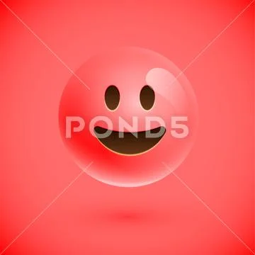 Red realistic emoticon smiley face, vector illustration: Graphic #136086869