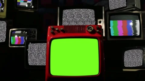 Red Retro TV with Green Screen among Man... | Stock Video | Pond5