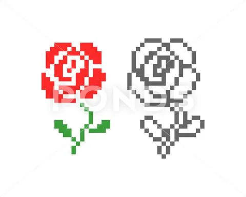 Red rose pattern. Pixel rose flower image. vector illustration ...