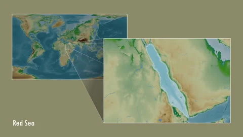 Red Sea. Physical map. Patterson Cylindr... | Stock Video | Pond5