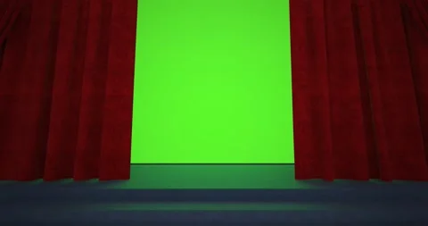 Red stage curtain opening on green scree... | Stock Video | Pond5