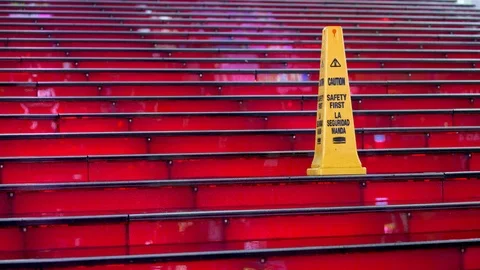 Red step stairs in Times Square closed d... | Stock Video | Pond5