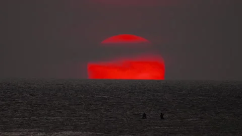 Red sun at sunset, landscape | Stock Video | Pond5