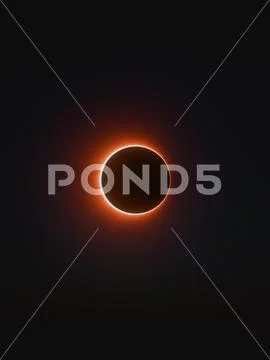 Red total solar eclipse, alignment of sun, earth and moon on a dark sky ...