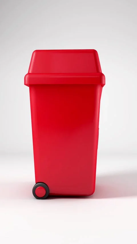 Red trash container with recycle sign is... | Stock Video | Pond5