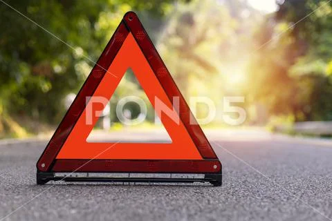 Photograph: Red triangle, red emergency stop sign, red emergency symbol ...