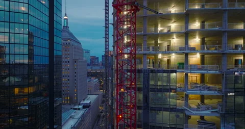 Red truss structure of tower crane fixed... | Stock Video | Pond5