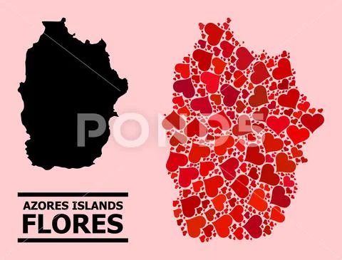 Red Valentine Pattern Map of Azores - Flores Island: Graphic #159582037