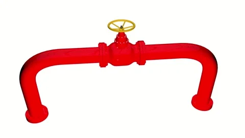 Red water or gas pipeline with gate pres... | Stock Video | Pond5