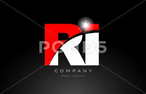 Red white color letter combination ri r i alphabet for logo icon design ...