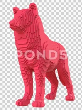 Red wolf from plastic blocks on a transparent background. Illustration ...