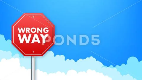 Red wrong way. Cartoon flat vector illustration Illustration #196659240