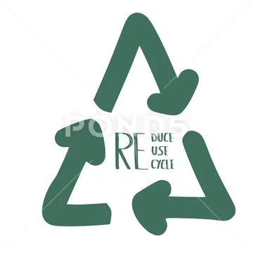 Reduce Reuse Recycle concept. Quote with ecological symbol. Emblem with handw ~ Clip Art #108318607