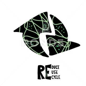 Reduce Reuse Recycle concept. Quote with ecological symbol. Emblem with handw: Royalty Free ...