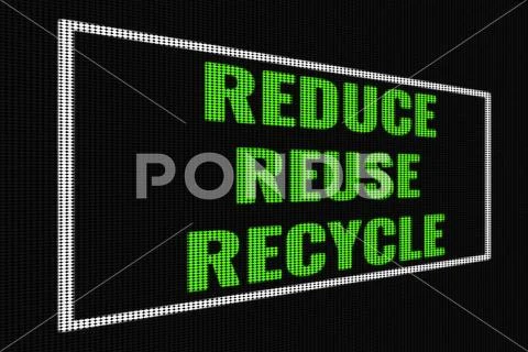 Reduce Reuse Recycle green text on dark screen ~ Hi Res #107681713