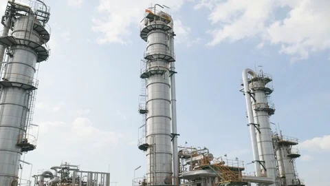 Refinery tower in process area of refine... | Stock Video | Pond5